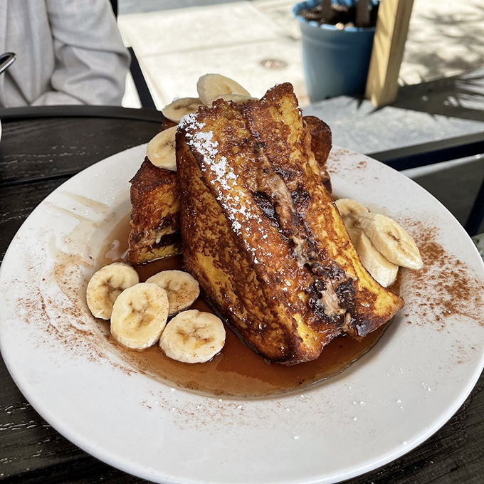 The legendary stuffed challah French toast&mdash;architecture so beautiful it belongs in a museum, but tastes too good to preserve.
