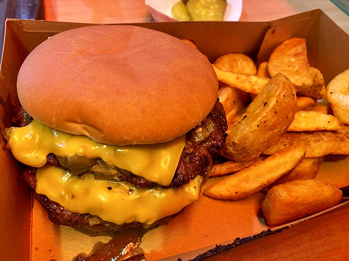 A cheeseburger that demands to be photographed before eating, though your stomach will protest the delay. Those fries aren't playing supporting role&mdash;they're co-stars.