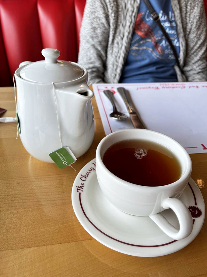 Tea service with Cherry Hut flair—the perfect civilized accompaniment to your not-so-civilized third slice of pie. Pinkies up, Michigan style!