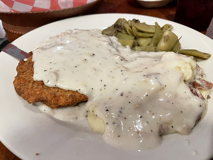 The legendary chicken fried steak&mdash;crispy exterior giving way to tender meat underneath, all swimming in gravy that deserves its own Instagram account.