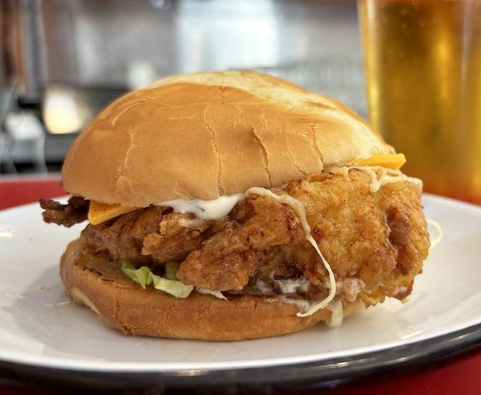 The chicken sandwich wars have a new contender. This golden-armored beauty sits regally on its throne, daring you not to take a bite.