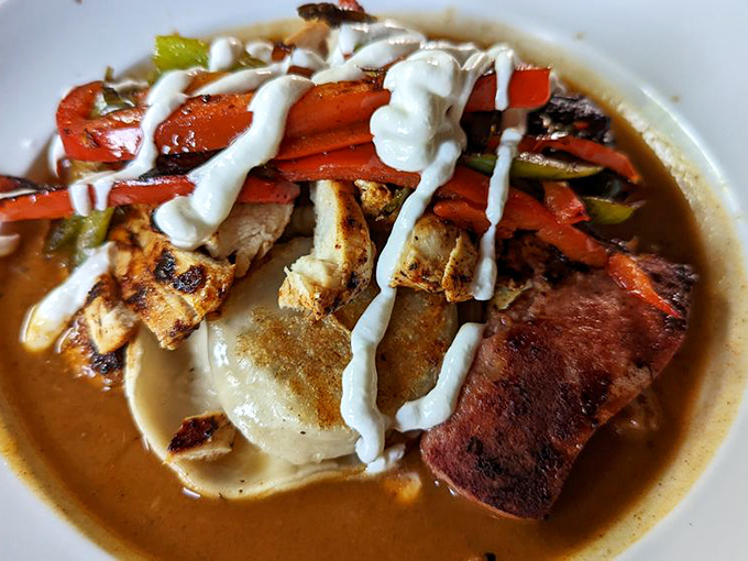A bowl of what appears to be chicken paprikash—proof that sometimes the most delicious foods are the least photogenic. Pure comfort.