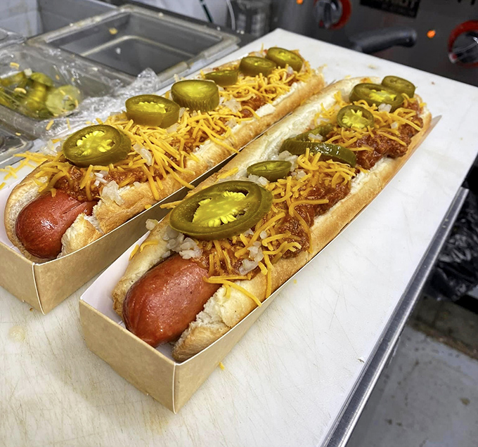 These chili dogs with jalape&ntilde;os aren't messing around. The spicy kick elevates the humble hot dog to something worth driving for.