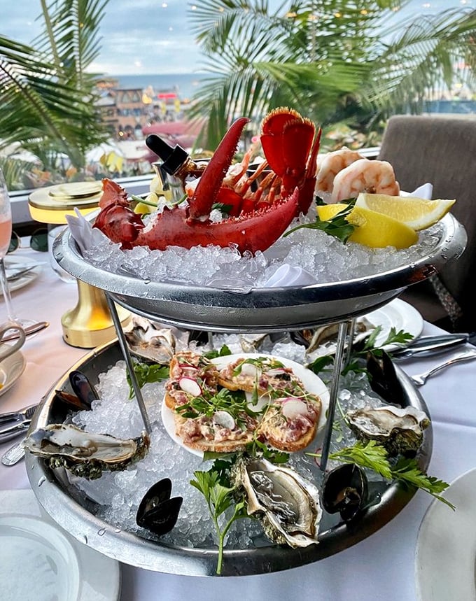 The seafood tower that makes neighboring diners develop sudden, acute cases of order envy &ndash; ocean treasures displayed like maritime jewelry.