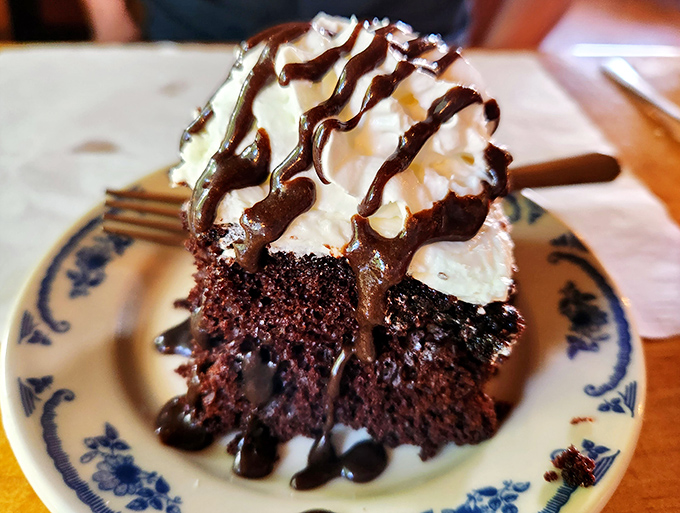 Chocolate cake with a dollop of nostalgia&mdash;the kind of dessert that makes you consider licking the plate when nobody's looking.