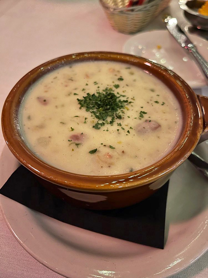 This isn't just clam chowder; it's a creamy New England vacation in a bowl, with each spoonful telling stories of coastal comfort.