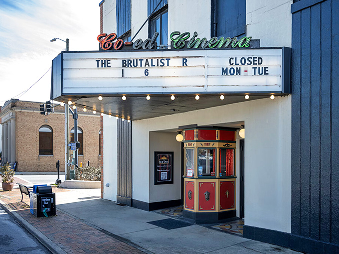 The Co-Ed Cinema's vintage marquee promises entertainment the old-fashioned way – without asking you to update any apps first.