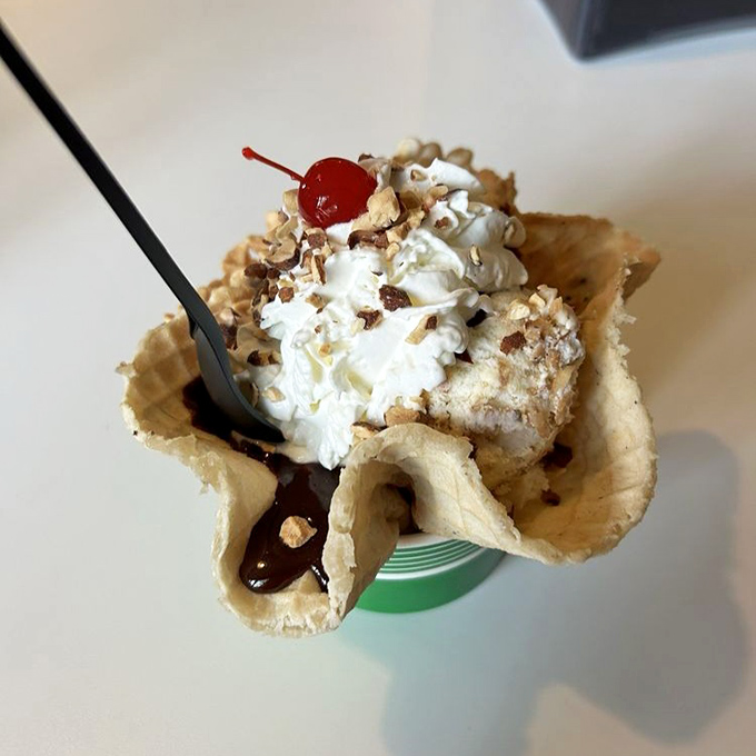 This waffle bowl creation isn't just dessert&mdash;it's performance art with a cherry on top that deserves its own standing ovation.