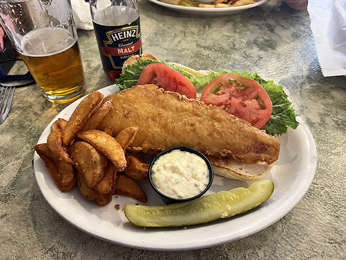 The fish sandwich that makes Lake Erie proud. Crispy, flaky, and substantial enough to make you forget about those fancy coastal seafood joints.