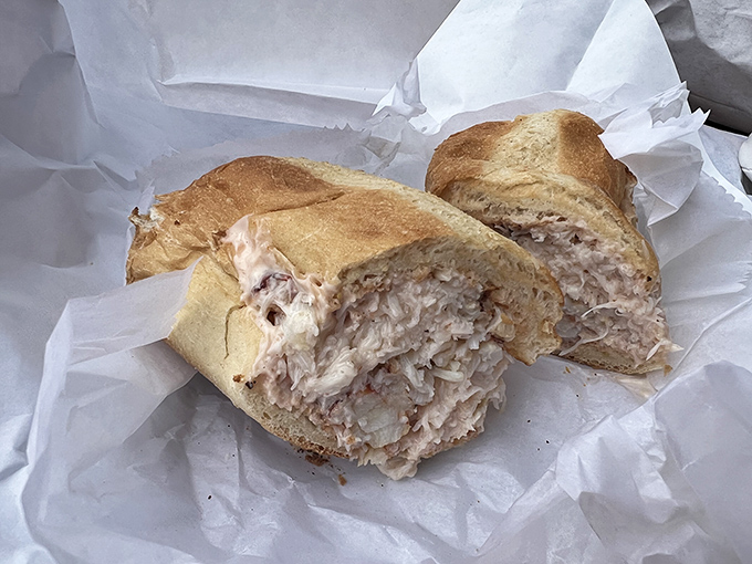 This isn't just a sandwich; it's a monument to crab, where sweet, delicate meat is the star and bread merely plays a supporting role.