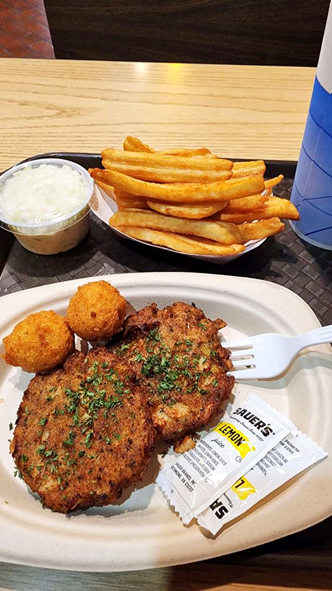Crab cakes and fries with a side of hushpuppies &ndash; the holy trinity of comfort food that makes Midwesterners forget they're nowhere near an ocean.