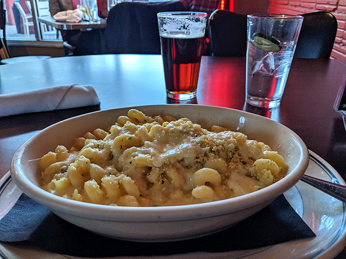 In the soft glow of Range Cafe's lighting, this mac and cheese waits patiently to become someone's cherished memory and expanded waistline.