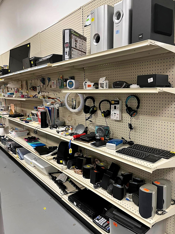 The electronics section: where yesterday's must-have gadgets await their second act. That speaker system has stories to tell.