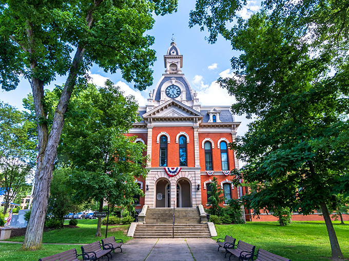 The Elk County Courthouse stands proud in its brick-and-stone finery, like a distinguished gentleman who's dressed up for Sunday. That clock tower has been keeping locals punctual for generations.