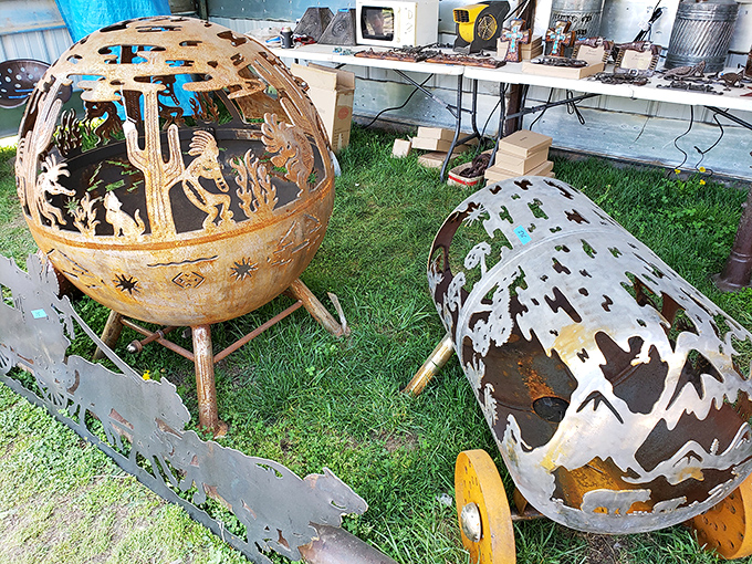 Metal fire pits with intricate southwestern cutouts&mdash;perfect for those Kansas evenings when you want your backyard to look like an Instagram post.