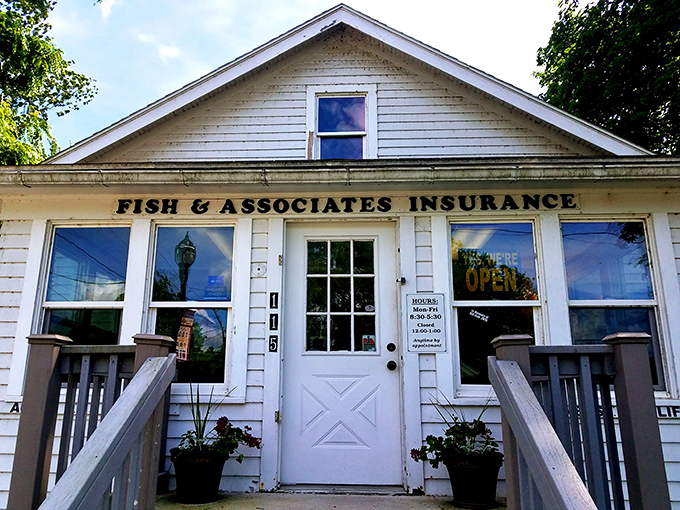 Small-town insurance offices like Fish & Associates occupy charming historic buildings, where business relationships are still built on handshakes.