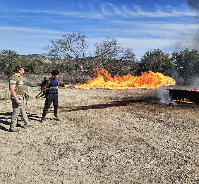 Some like it hot! The flamethrower demonstration adds a dramatic flourish to the DriveTanks experience that you'll feel from 50 feet away.