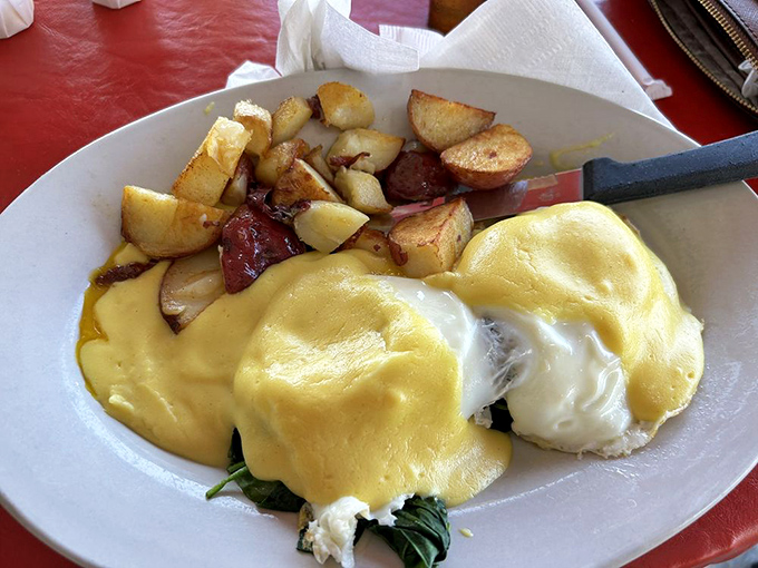 Eggs Benedict gets a Southern makeover. That hollandaise sauce isn't just yellow&mdash;it's liquid sunshine on a plate.