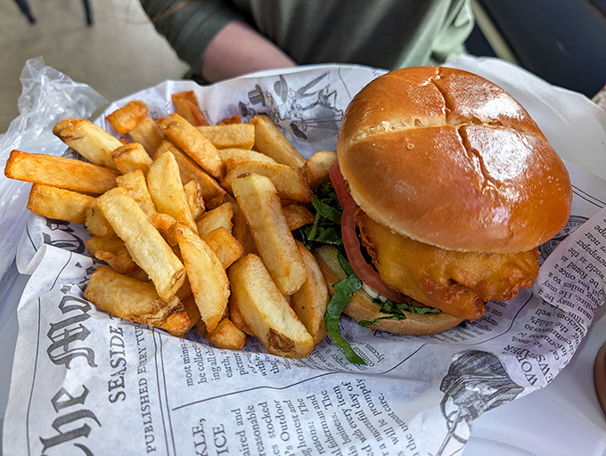 The flounder sandwich and chips combo proves that sometimes the best things come between two buns. This is sandwich diplomacy at its finest.