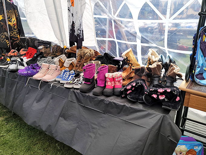 Footwear fantasies line up like eager recruits. Those pink boots might not be your style today, but give it five minutes and you'll be planning outfits around them.