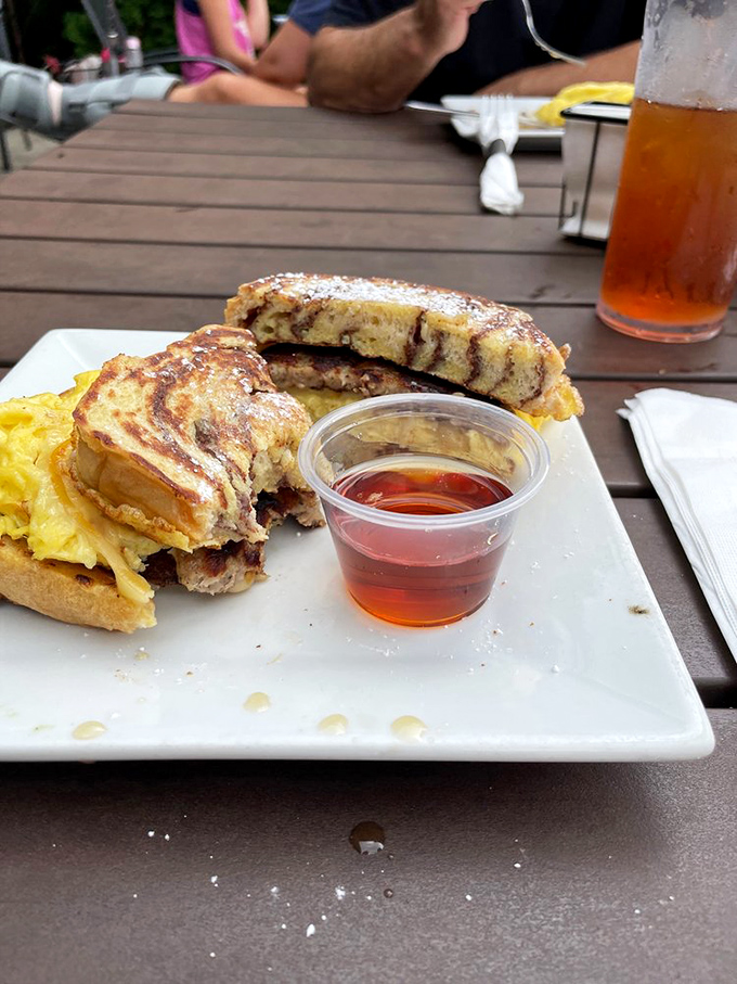 This French toast stacker isn't just breakfast&mdash;it's architecture with maple syrup, a morning masterpiece that makes Monday feel like Saturday.