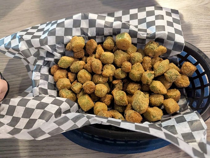Fried okra that could convert even the most stubborn vegetable skeptics. Little golden nuggets of Southern tradition served in a checkered basket&mdash;no pretension here.