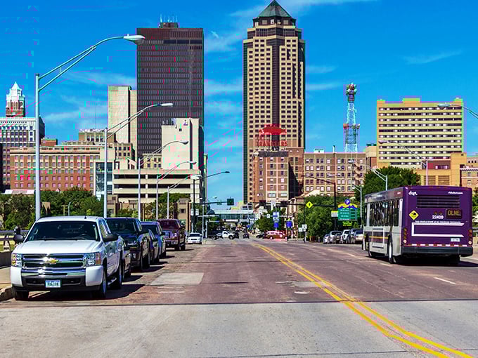The Grand Avenue Bridge spans the Des Moines River with the kind of sturdy Midwestern reliability that never goes out of style.