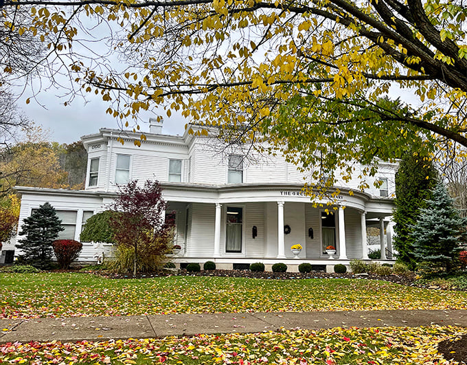 The Green Free Library's autumn colors frame this classic white Victorian, where books and architecture create the perfect marriage.