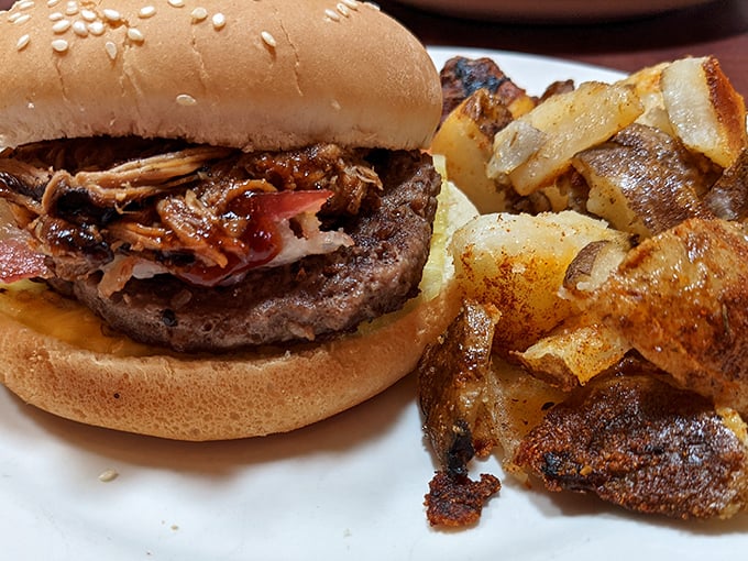A burger that would make even the most dedicated health enthusiast temporarily abandon their principles. Those home fries are the wingmen no sandwich deserves.