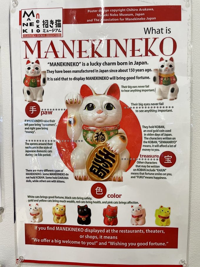 This informative poster breaks down the Maneki Neko mythology &ndash; turns out different colored cats bring different kinds of luck. Who knew feline feng shui was so specific?