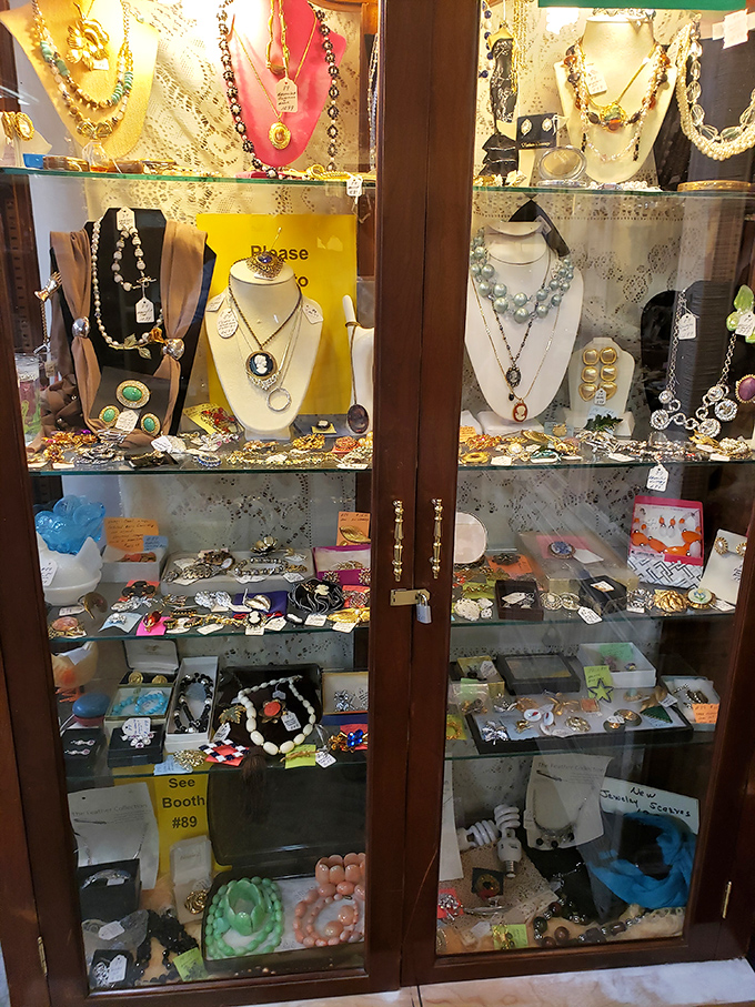 Baubles, beads, and bling behind glass &ndash; a jewelry collection spanning decades of fashion, each piece waiting for its second act.