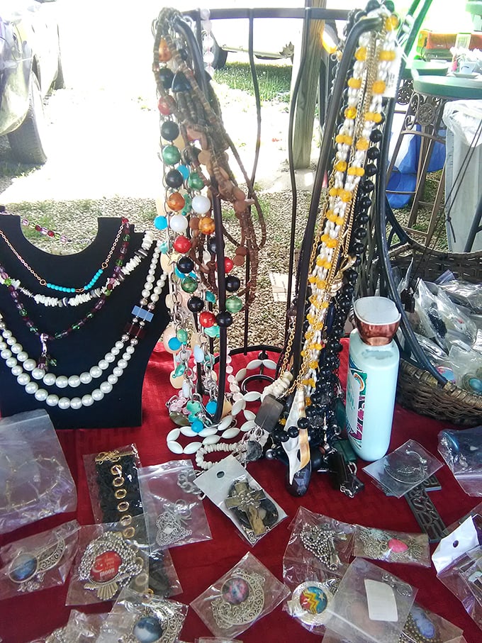 Jewelry displays that put mall kiosks to shame, each necklace a wearable time capsule from someone else's special occasion.