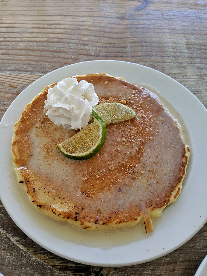 Key lime pancake&mdash;Florida's answer to the question: "Can breakfast be both comforting and exciting?" The lime wedges aren't just garnish, they're an exclamation point. 