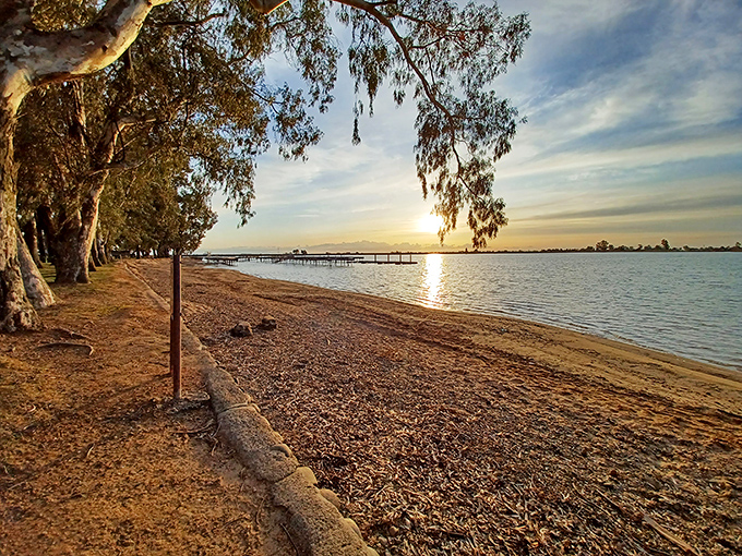 Lake Yosemite at sunset offers the kind of million-dollar view that, thankfully, doesn't require a million dollars to enjoy.
