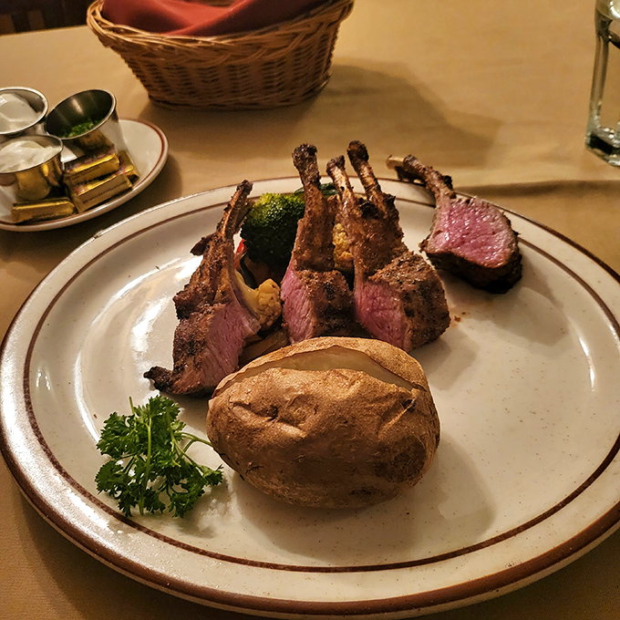 The rack of lamb arrives looking like it belongs in a food magazine, not hiding in Hayward. 