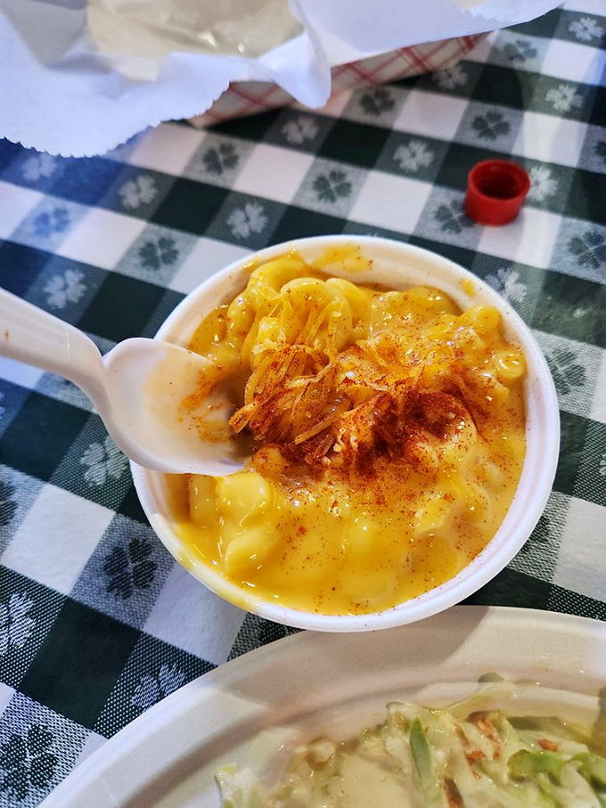 Mac and cheese that doesn't try to reinvent itself with truffle oil or lobster&mdash;just creamy, cheesy perfection with a dusting of paprika.