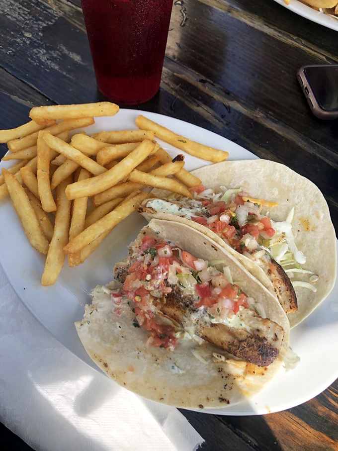 Mahi tacos and golden fries&mdash;proof that sometimes the simplest beach meals create the most lasting memories.