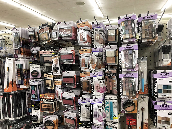 LA Colors makeup display proves beauty doesn't need a three-digit price tag. Hollywood glamour meets Nashville practicality in this cosmetic treasure trove.