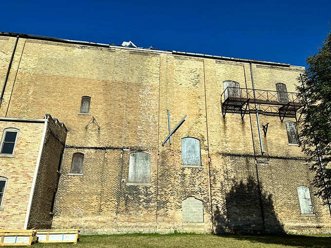This weathered wall tells silent stories of Menominee's industrial past, when lumber barons transformed trees into fortunes.