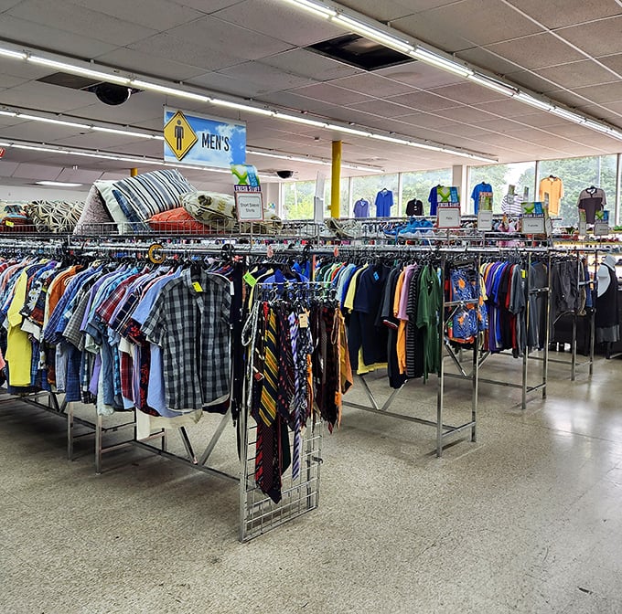 The men's section offers everything from casual tees to business attire&mdash;retail therapy without the retail prices that would require therapy.