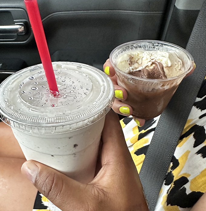 Car cup holders were invented for moments like this. Two milkshakes&mdash;the perfect companions for a Delaware scenic drive or traffic jam.