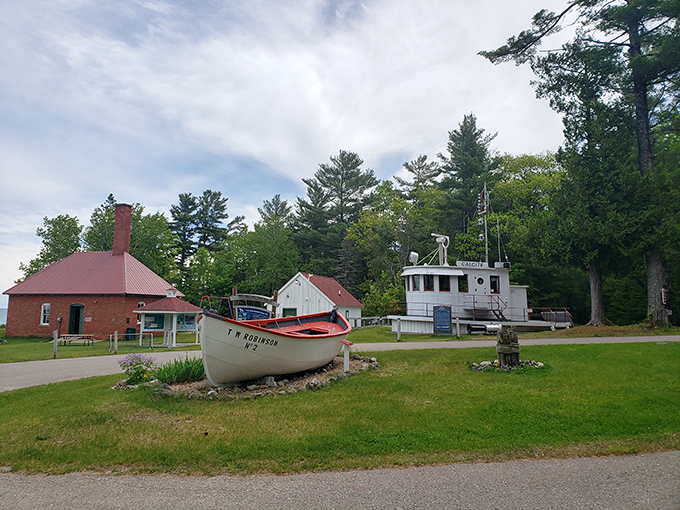 Maritime history comes alive with vintage boats and the pilot house from the S.S. Calcite creating an open-air museum on the lighthouse grounds.