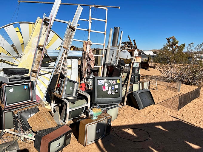 Television graveyard or commentary on modern communication? These obsolete screens stare blankly, their electronic souls long gone but their stories still resonant.