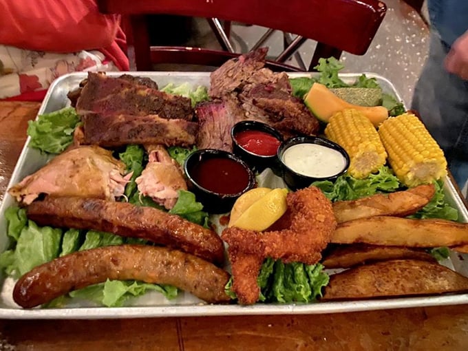 This hearty platter showcases the restaurant's commitment to portions that would make Paul Bunyan feel satisfied. 