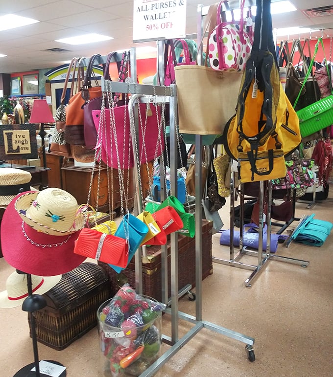 The handbag display&mdash;a colorful congregation where designer lookalikes mingle with beach totes, all vying for your attention and closet space.