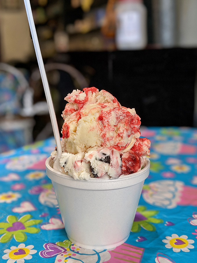 Swirls of raspberry ribbon through vanilla create a cup of summer that tastes like childhood memories with a grown-up appreciation for quality.