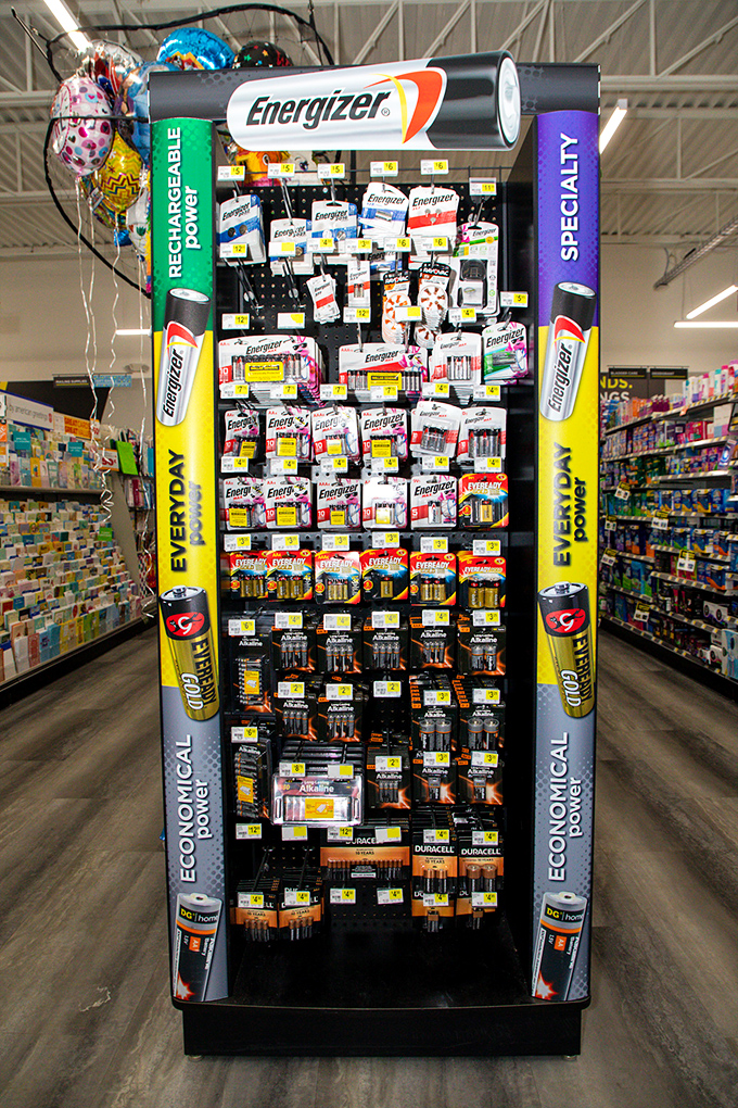 The battery display stands like a monument to preparedness, ensuring Kentucky homes stay powered through storms and everyday needs.