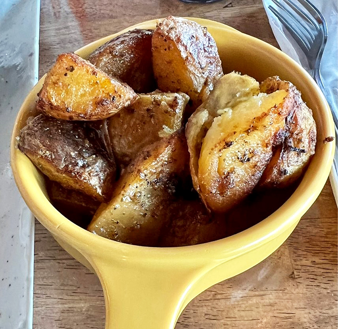 Potatoes that have achieved the holy trinity of crispy exterior, fluffy interior, and seasoning that makes you forget ketchup exists.