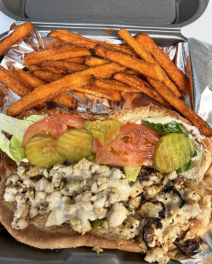 Even the sandwiches get the royal treatment here, with sweet potato fries that could make a Northerner consider permanent relocation.