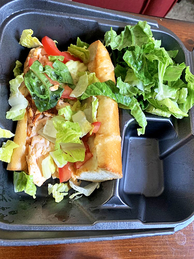 Even the seafood gets the royal treatment. This po'boy is dressed for success with fresh veggies and smoky goodness.